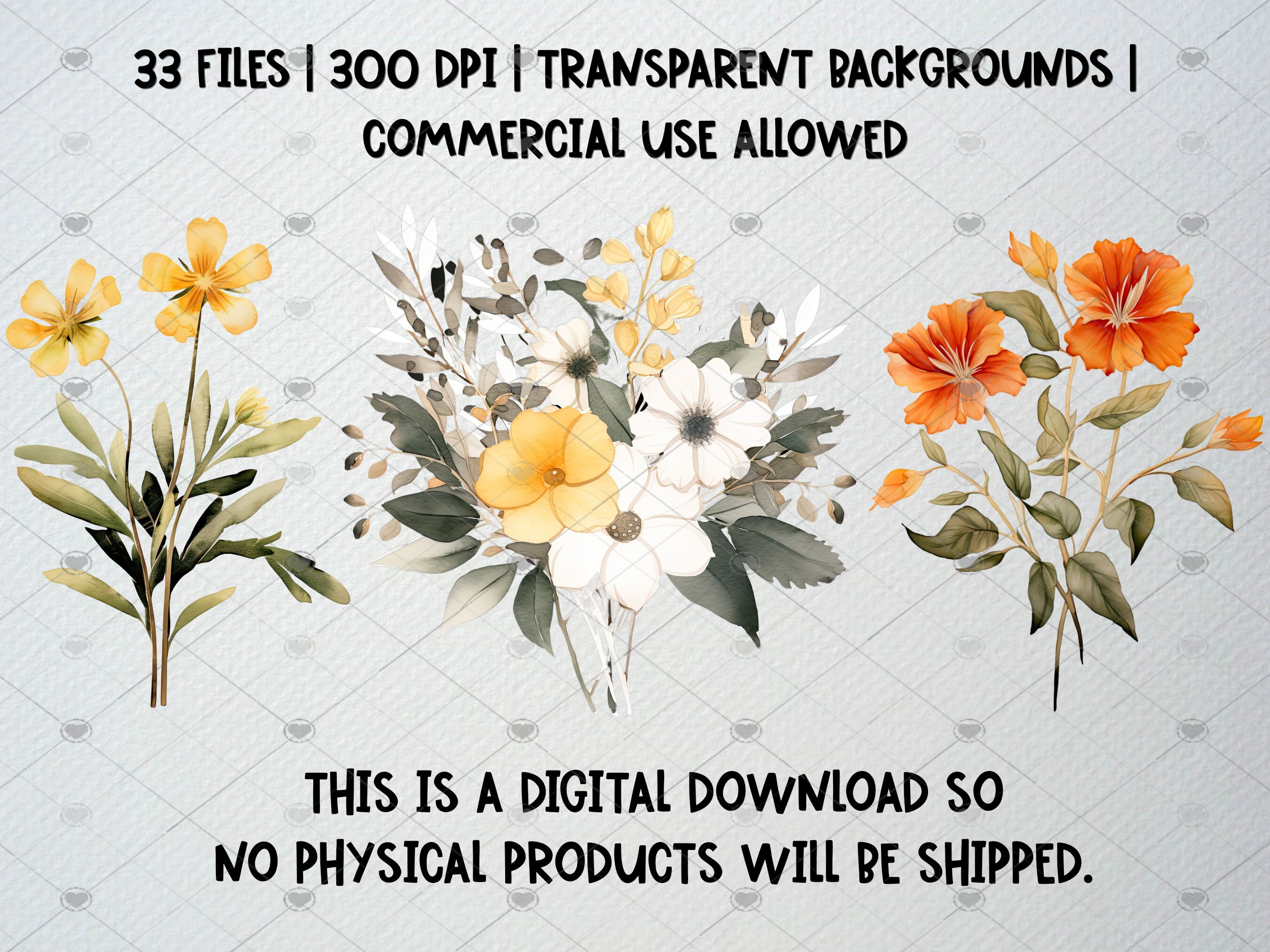 Watercolor Wildflowers Clipart Set of 33 PNG Files, Floral Clipart ...