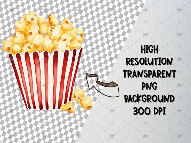Watercolor Popcorn Clipart Set of 24 PNG Files, Popcorn Bucket Clipart ...