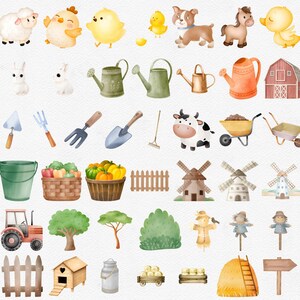 Watercolor Farm Life Clipart Set, Cute Farm Animal Clipart, Kids Farm ...