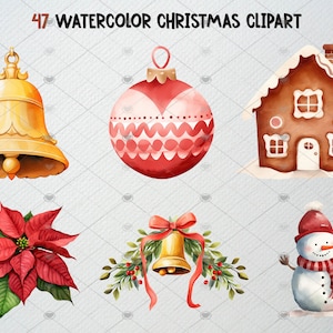 Watercolor Christmas Clipart Set of 47 PNG Files, Santa Claus Clipart ...