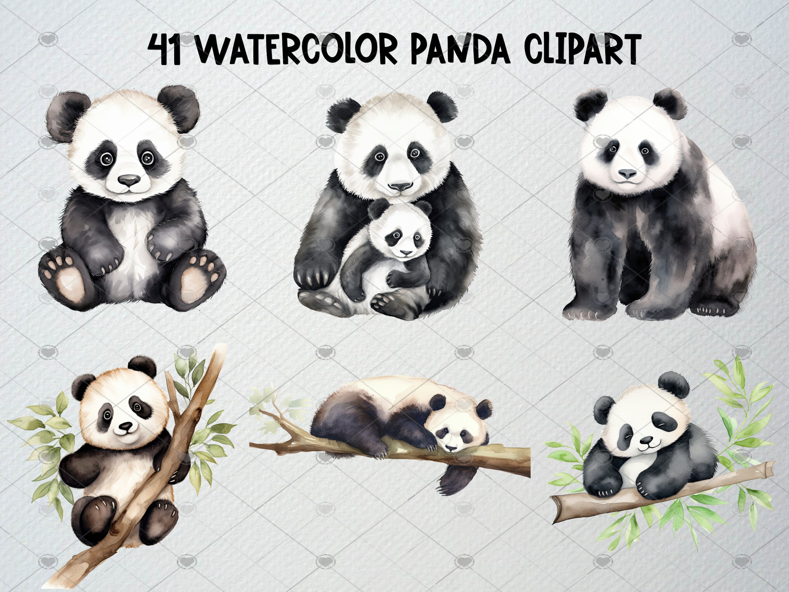 Watercolor Panda Clipart Set of 41 PNG Files, Cute Panda Clipart, Baby ...