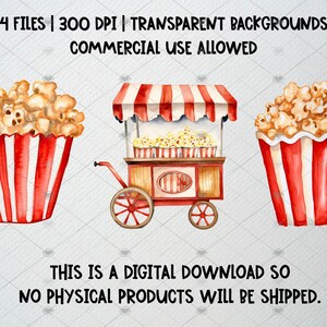 Watercolor Popcorn Clipart Set of 24 PNG Files, Popcorn Bucket Clipart ...