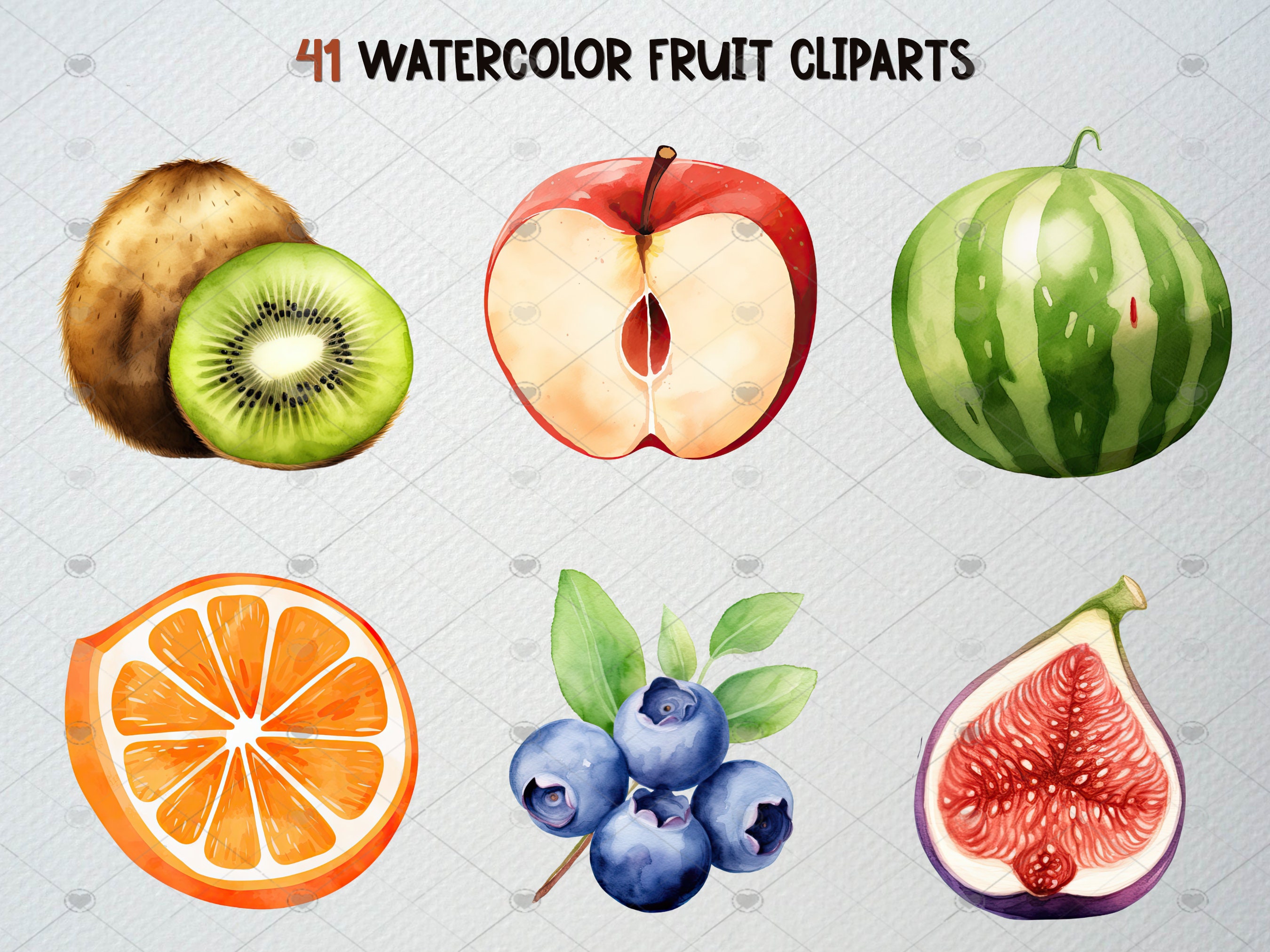 Watercolor Fruits Clipart Set of 41 PNG Files, Summer Clipart, Cute ...