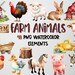 Watercolor Farm Animals Clipart: 48 PNG Graphics (commercial License ...