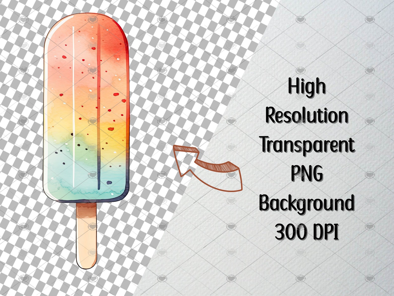Watercolor Popsicle Clipart Set of 50 PNG Files, Ice Cream Clipart ...