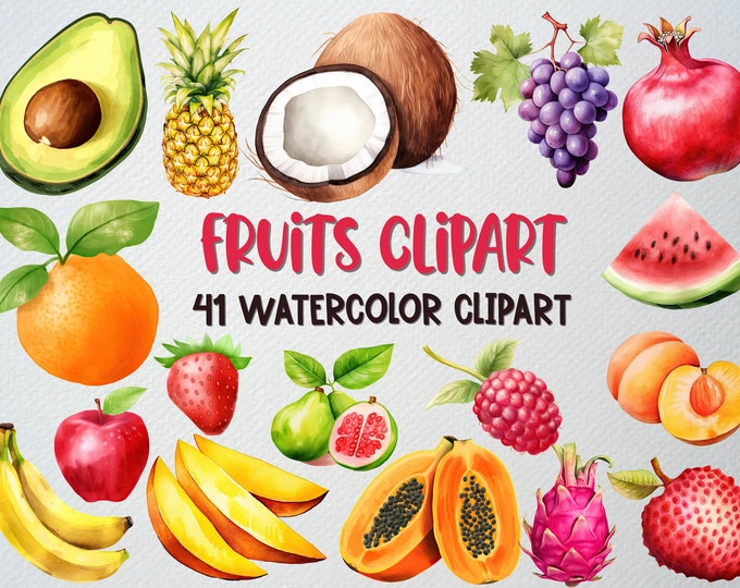 WATERCOLOR CLIPART, Fruit Clipart, Food, Kitchen Cooking Tropical ...