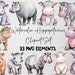 Watercolor Hippo Clipart Set of 33 PNG, Hippopotamus Clipart, Baby ...
