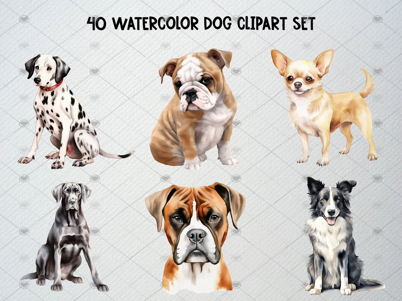 Watercolor Dog Clipart Set of 40 PNG Files, Dog Breed Clipart, Pet ...