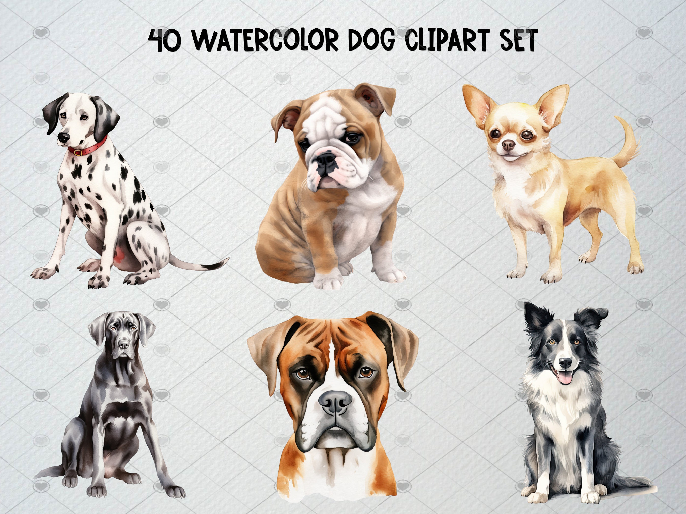 Watercolor Dog Clipart Set of 40 PNG Files, Dog Breed Clipart, Pet ...