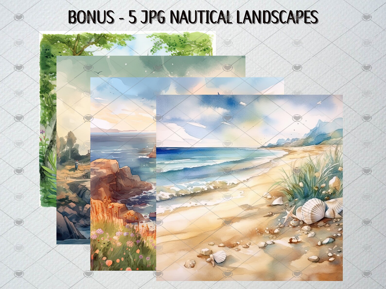 Watercolor Nautical Clipart Set, 30 PNG, Marine Clipart, Ocean Sea ...