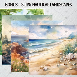 Watercolor Nautical Clipart Set, 30 PNG, Marine Clipart, Ocean Sea ...