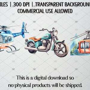 Watercolor Transportation Clipart Set of 40 PNG Files, Vehicles Clipart ...