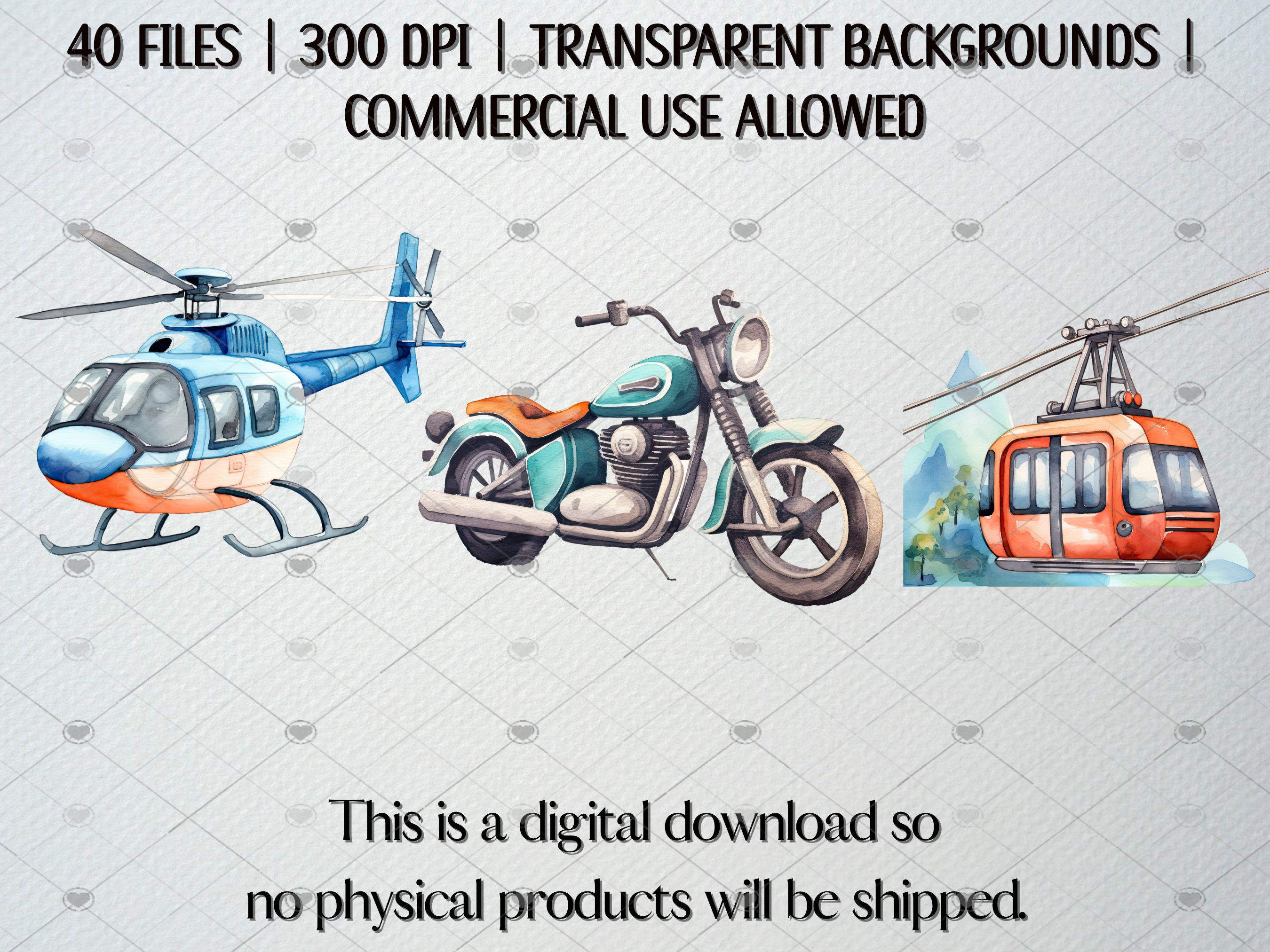 Watercolor Transportation Clipart Set of 40 PNG Files - Etsy