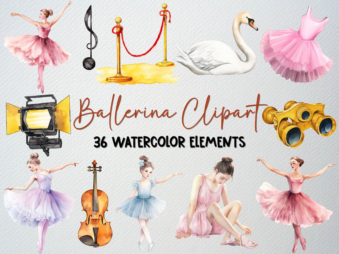 Watercolor Ballerina Clipart Set of 36 PNG Files, Ballet Clipart, Tutu ...