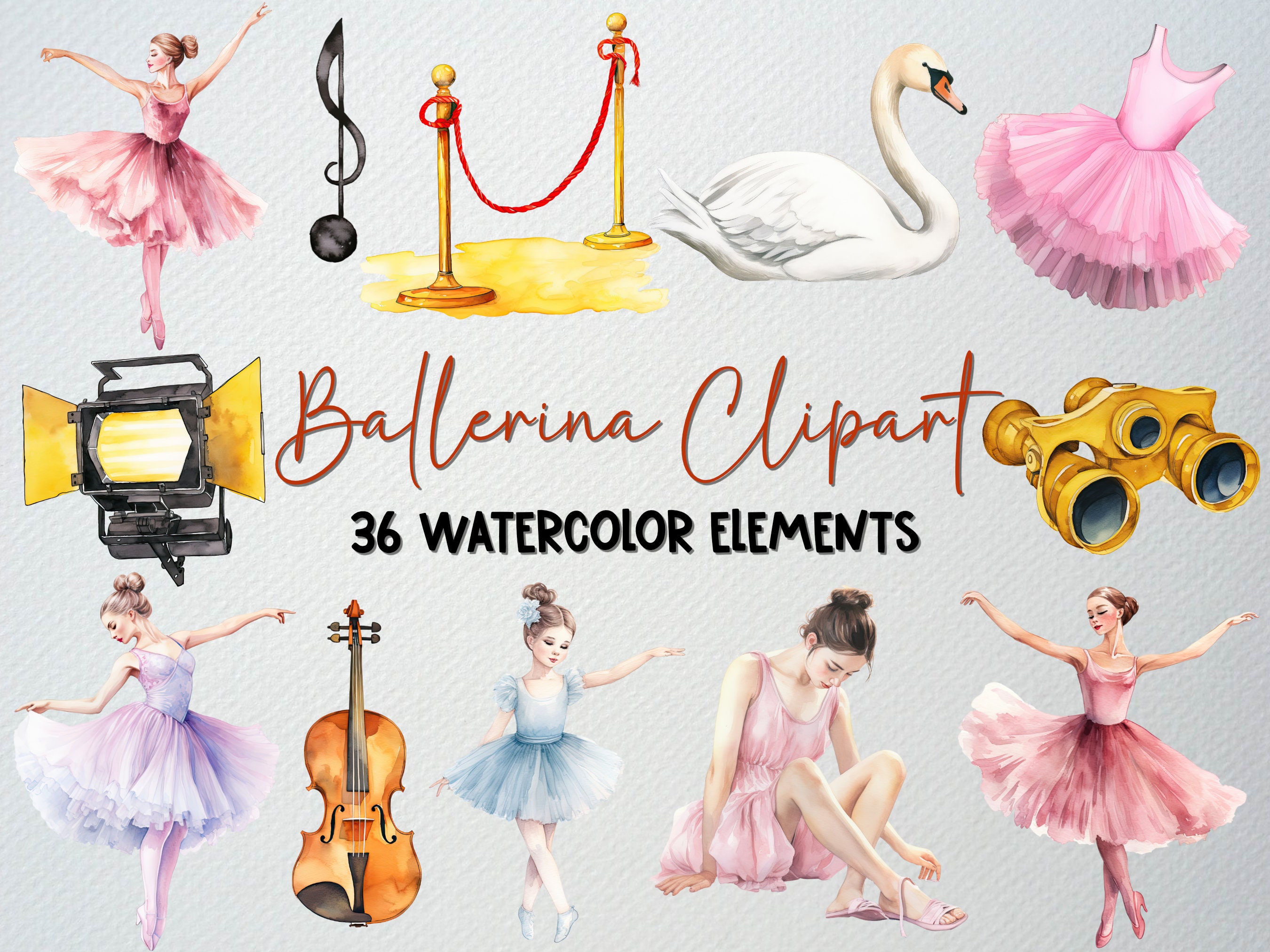 Watercolor Ballerina Clipart Set of 36 PNG Files, Ballet Clipart, Tutu ...