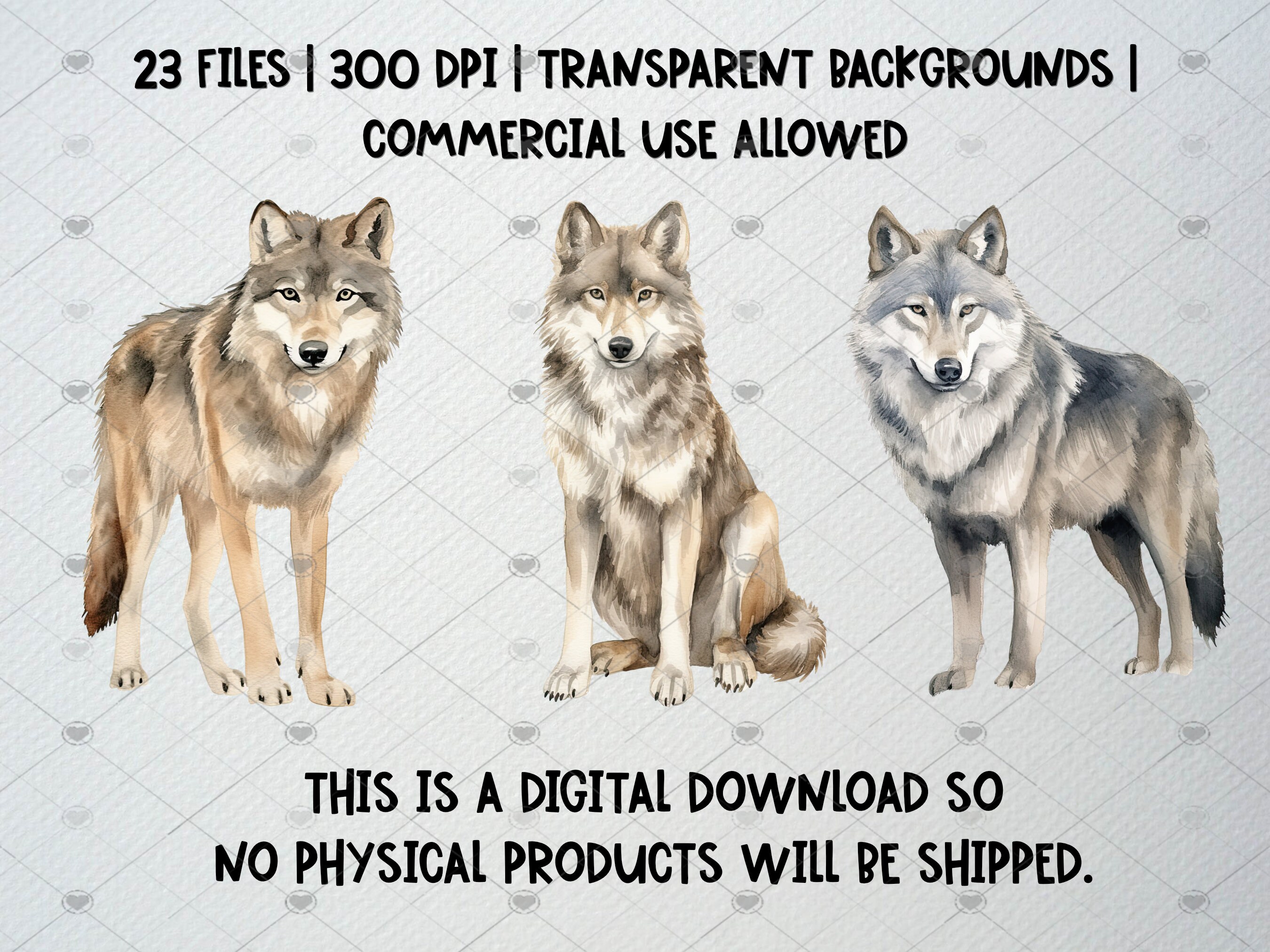 Watercolor Wolf Clipart Set of 23 PNG Files, Wolves Clipart, Cute Wolf ...