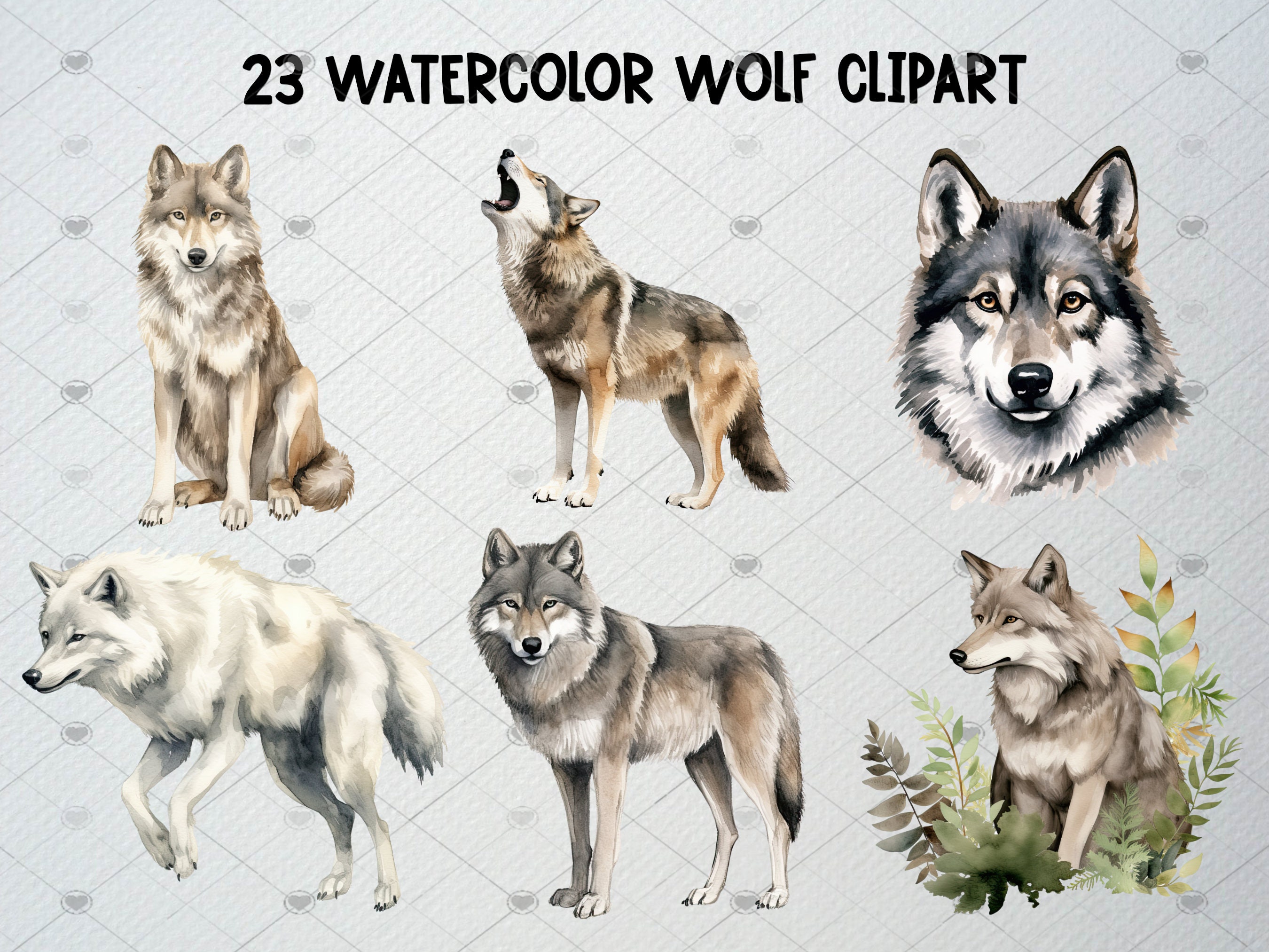 Watercolor Wolf Clipart Set of 23 PNG Files, Wolves Clipart, Cute Wolf ...