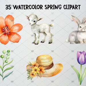 Watercolor Spring Clipart Set of 35 PNG Files, Floral Clipart, Easter ...