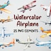 Watercolor Airplane Clipart Set: 25 PNG Transport Illustrations ...