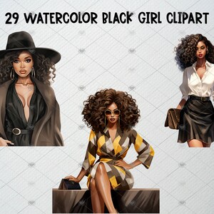 Watercolor Black Girl Clipart Set of 29 PNG Files, Black Girl ...