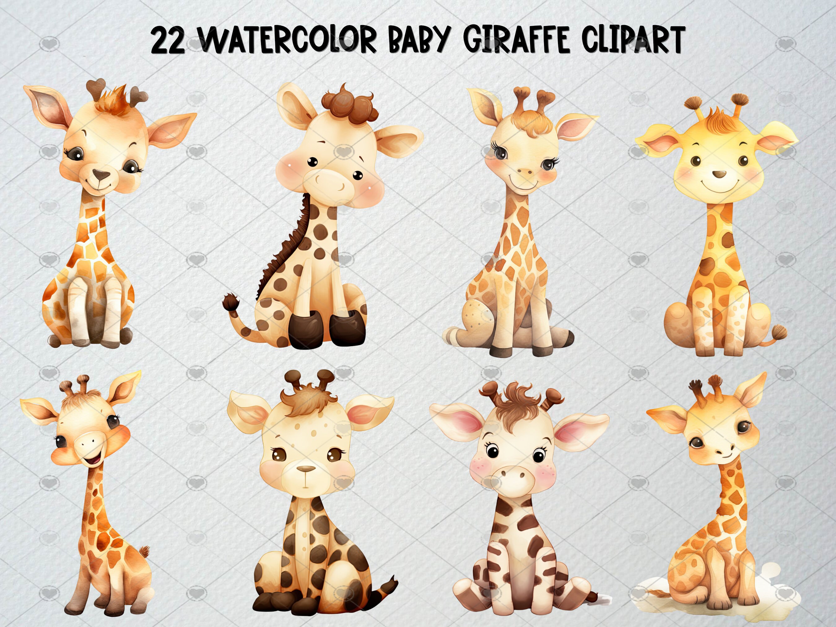 Watercolor Baby Giraffe Clipart Set of 22 PNG Files, Baby Animal ...