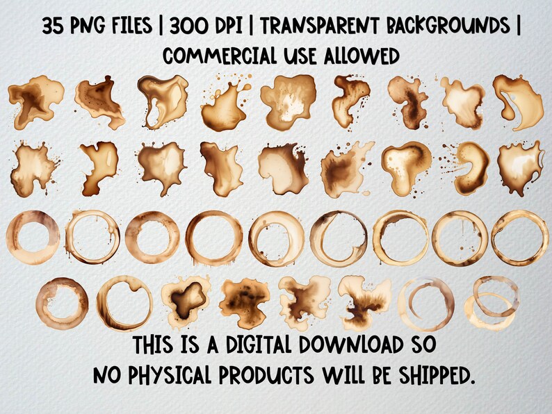 Watercolor Coffee Stains Clipart Set of 35 PNG Files, Coffee Ring ...