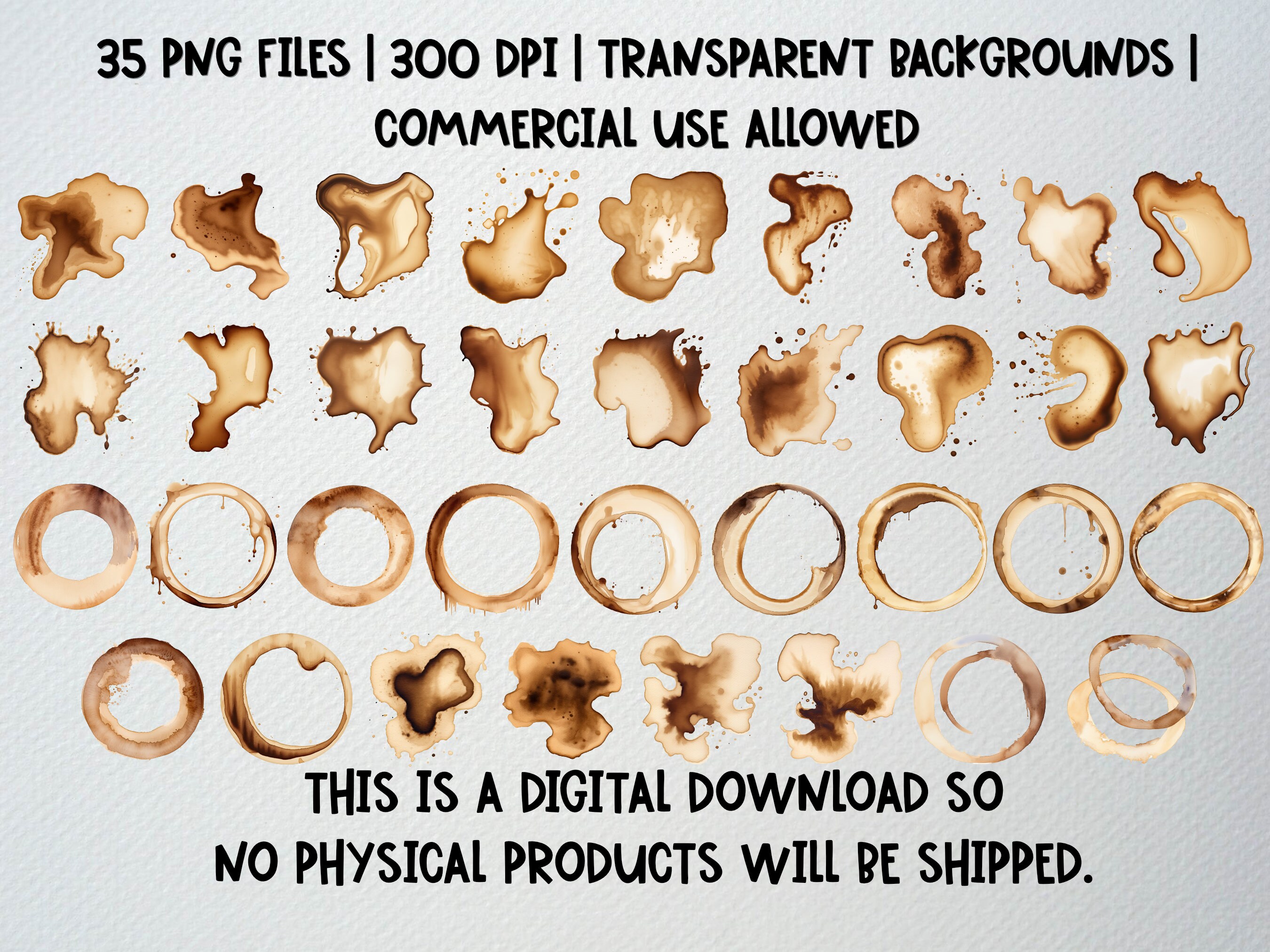 Watercolor Coffee Stains Clipart Set of 35 PNG Files, Coffee Ring ...