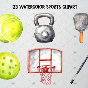 Watercolor Sports Clipart Set of 23 PNG Files, Sports Illustration ...