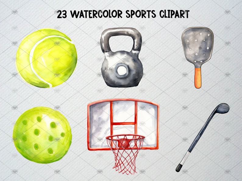 Watercolor Sports Clipart Set of 23 PNG Files, Sports Illustration ...