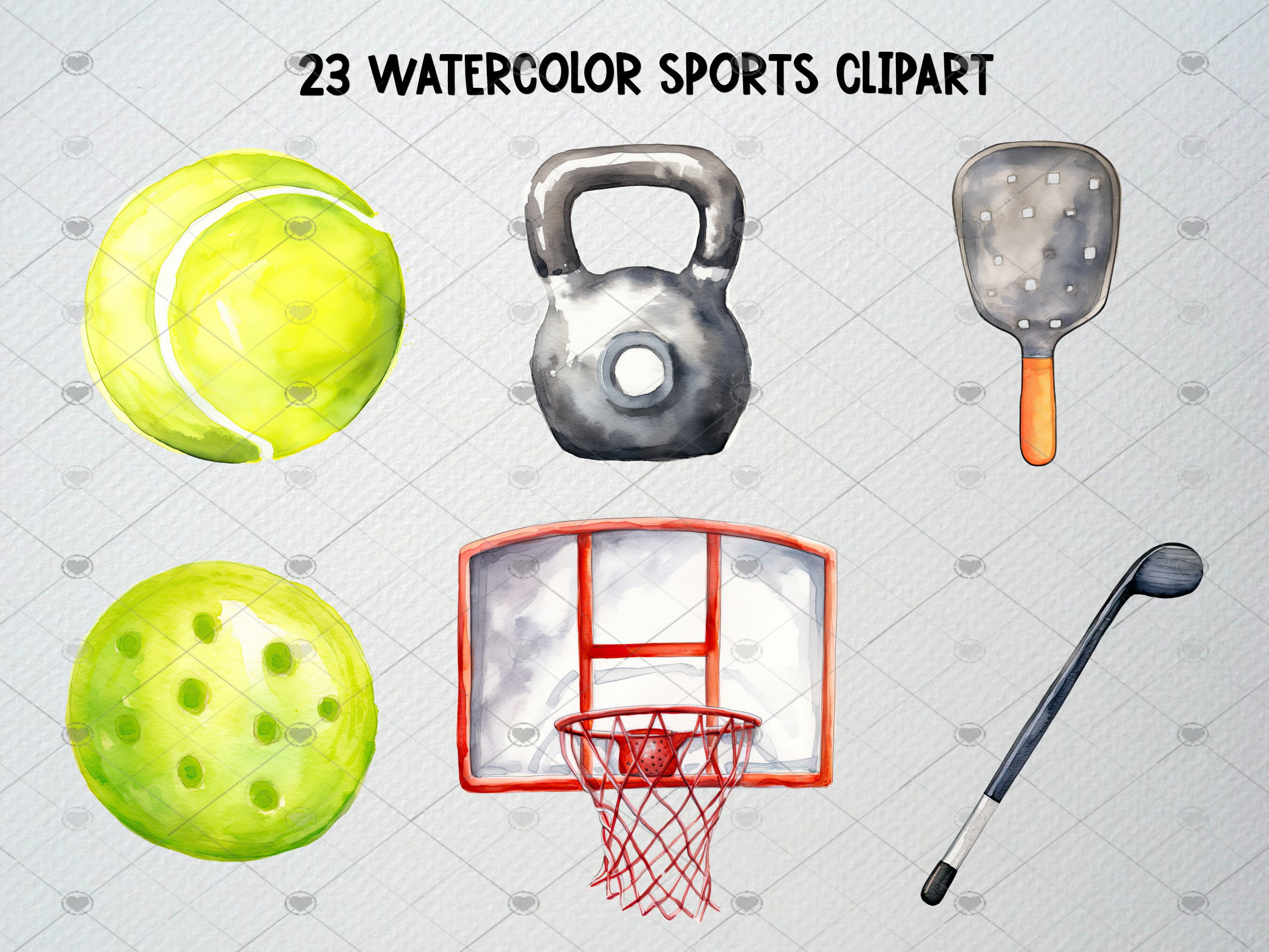 Watercolor Sports Clipart Set of 23 PNG Files, Sports Illustration ...