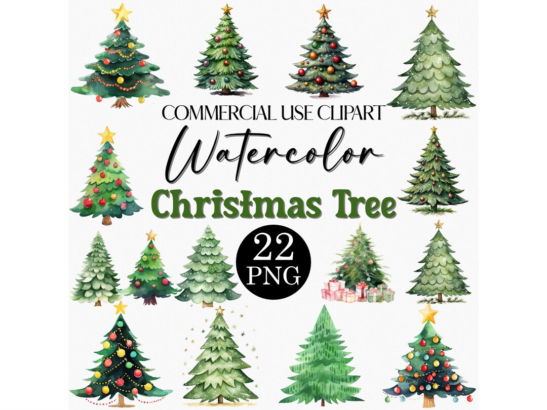 Watercolor Christmas Tree Clipart Set: 22 PNG Festive Designs ...