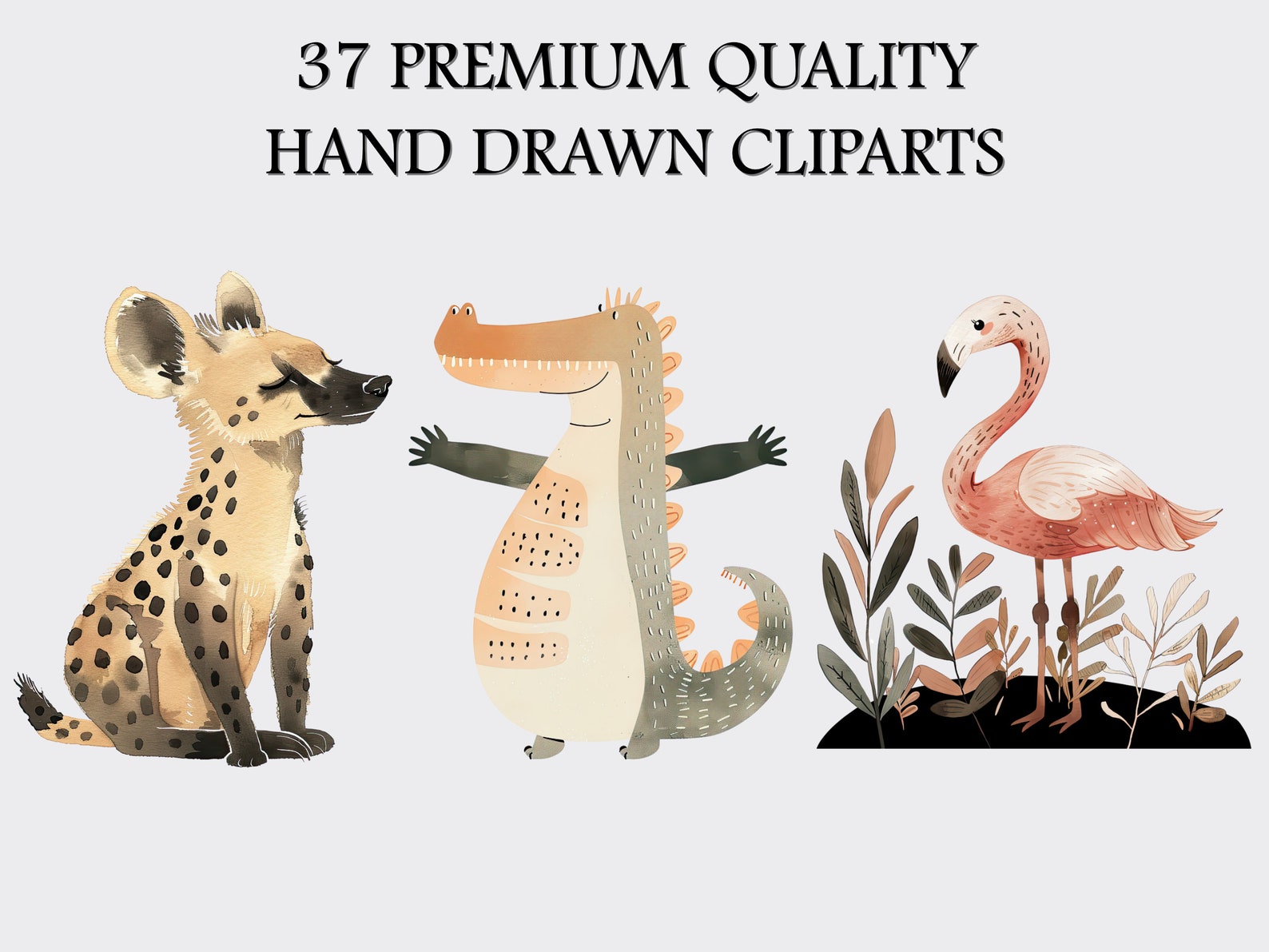 Watercolor Safari Animals Clipart Set of 37 PNG Files, Jungle Animals ...