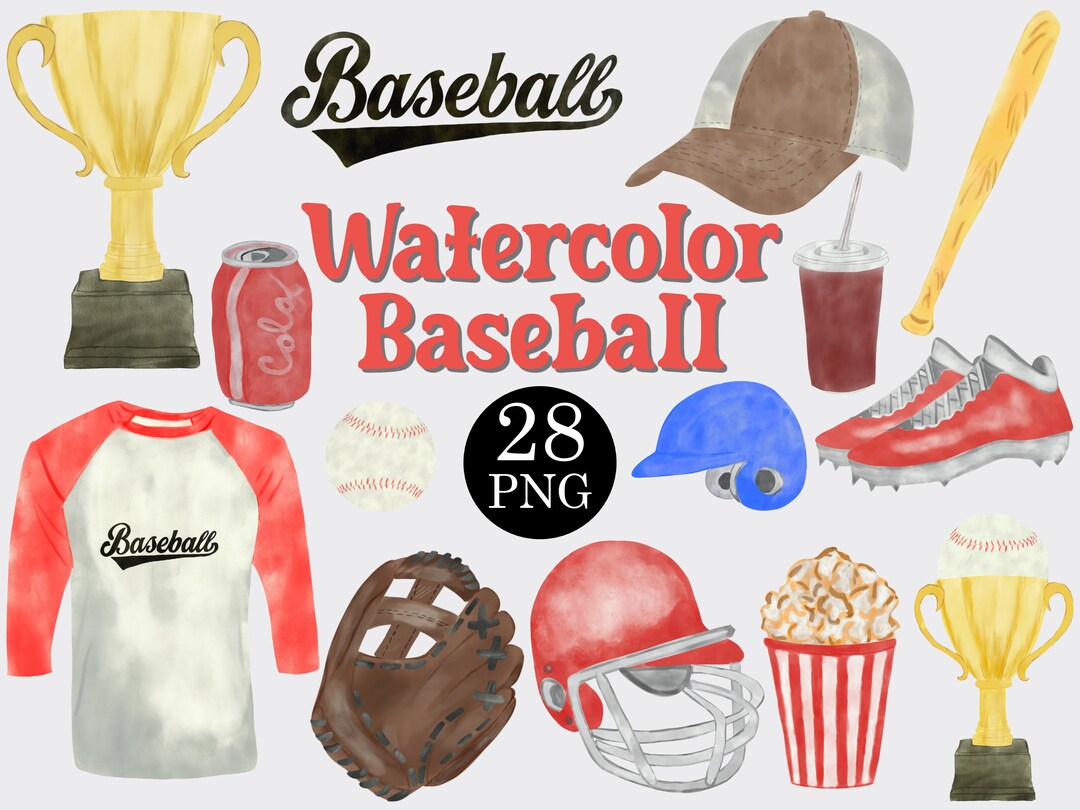 Watercolor Baseball Clipart Set of 28 PNG Files, Sports Clipart ...
