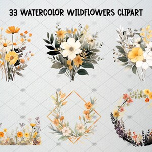 Watercolor Wildflowers Clipart Set of 33 PNG Files, Floral Clipart ...