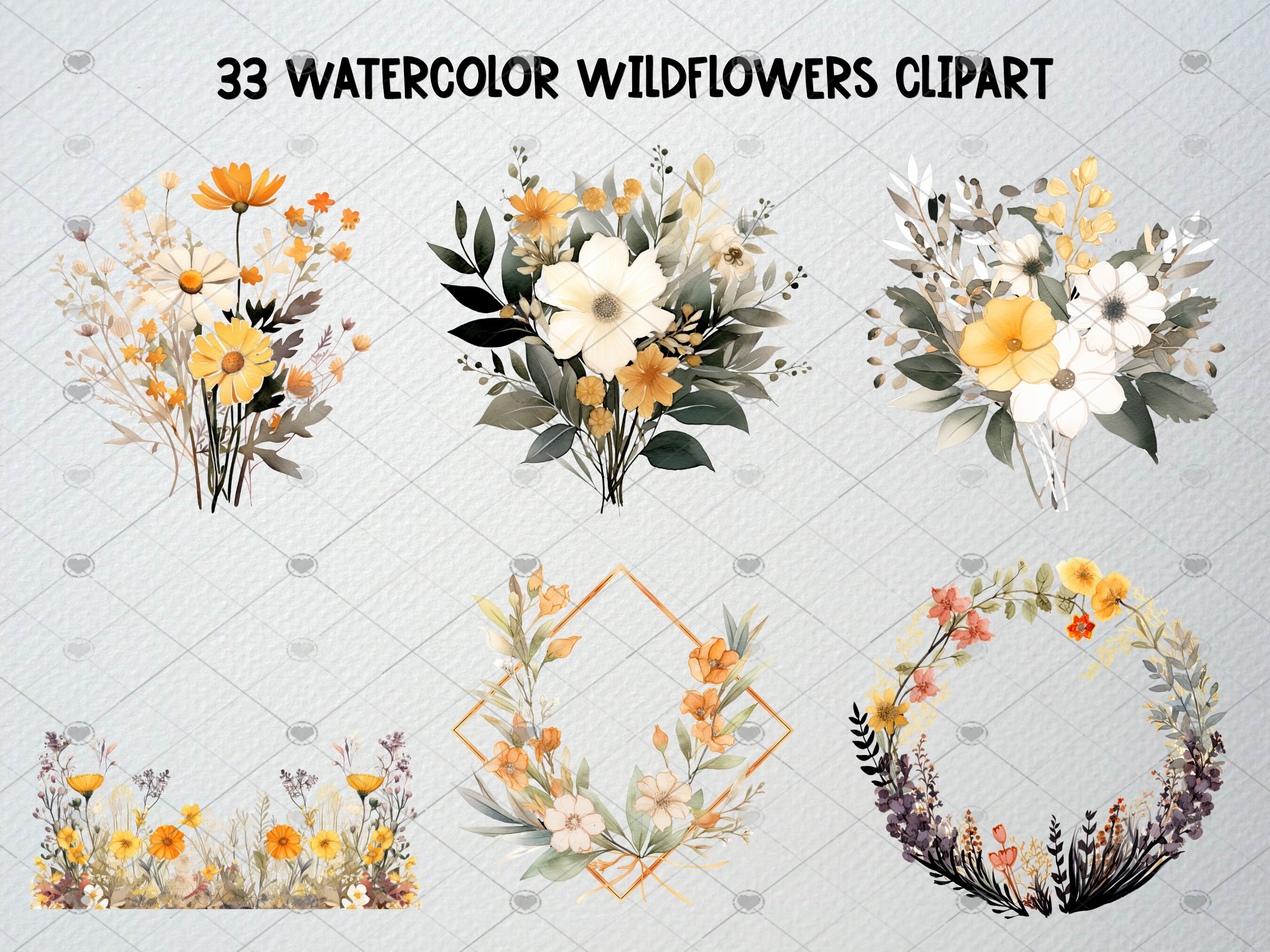 Watercolor Wildflowers Clipart Set of 33 PNG Files, Floral Clipart ...