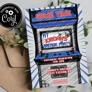 Editable Retro Arcade Birthday Party Invitation Printable - Etsy