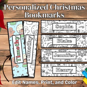 Christmas Coloring Bookmarks, Personalized Christmas Bookmarks ...