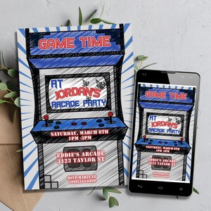 Editable Retro Arcade Birthday Party Invitation, Printable Video Game ...
