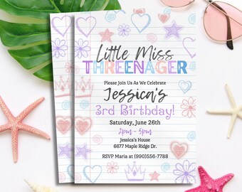 Threenager Birthday Party Invitation, Three-nager Party Theme, 3rd ...