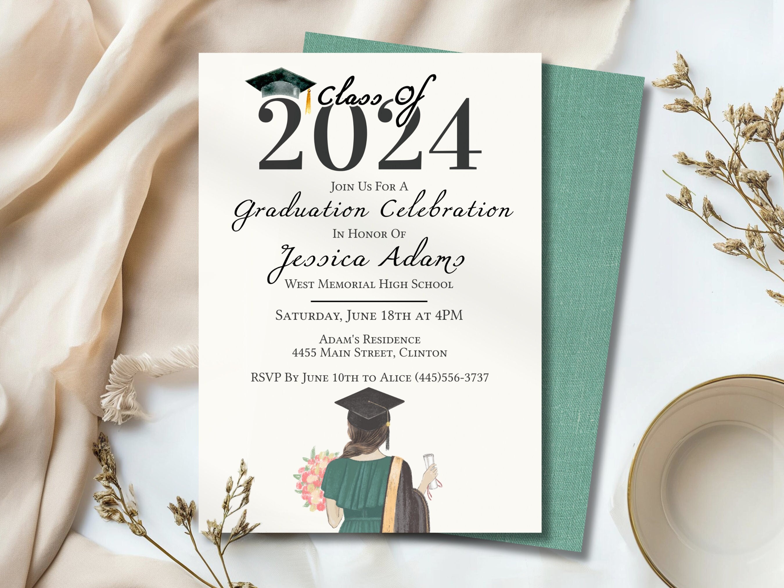 Simple Girl Graduation Invitation, Graduation Invitation 2024 Template ...