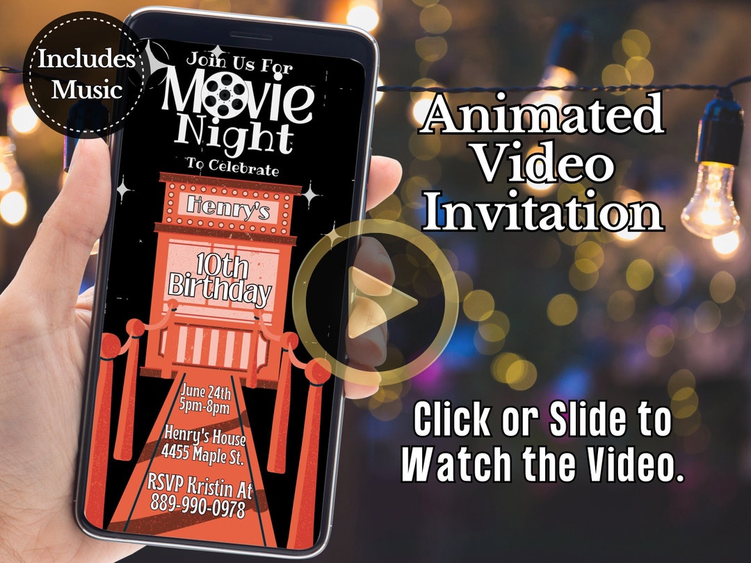Digital Movie Night Birthday Invitation, Electronic Movie Night ...