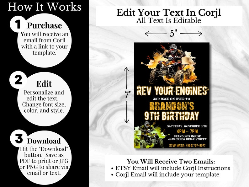 Four Wheeler Birthday Invitation, Four Wheeler Invitation, 4 Wheeler ...