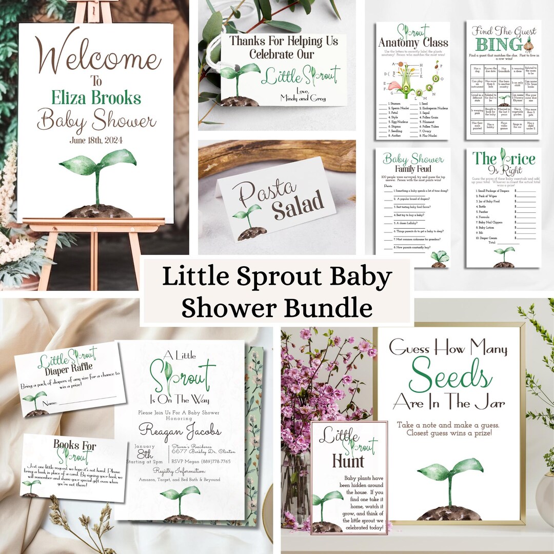 Little Sprout Baby Shower Bundle, Printable Floral Baby Shower Games ...