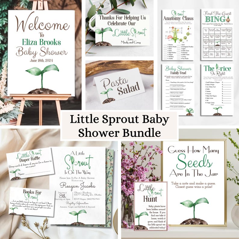 Little Sprout Baby Shower Bundle, Printable Floral Baby Shower Games ...