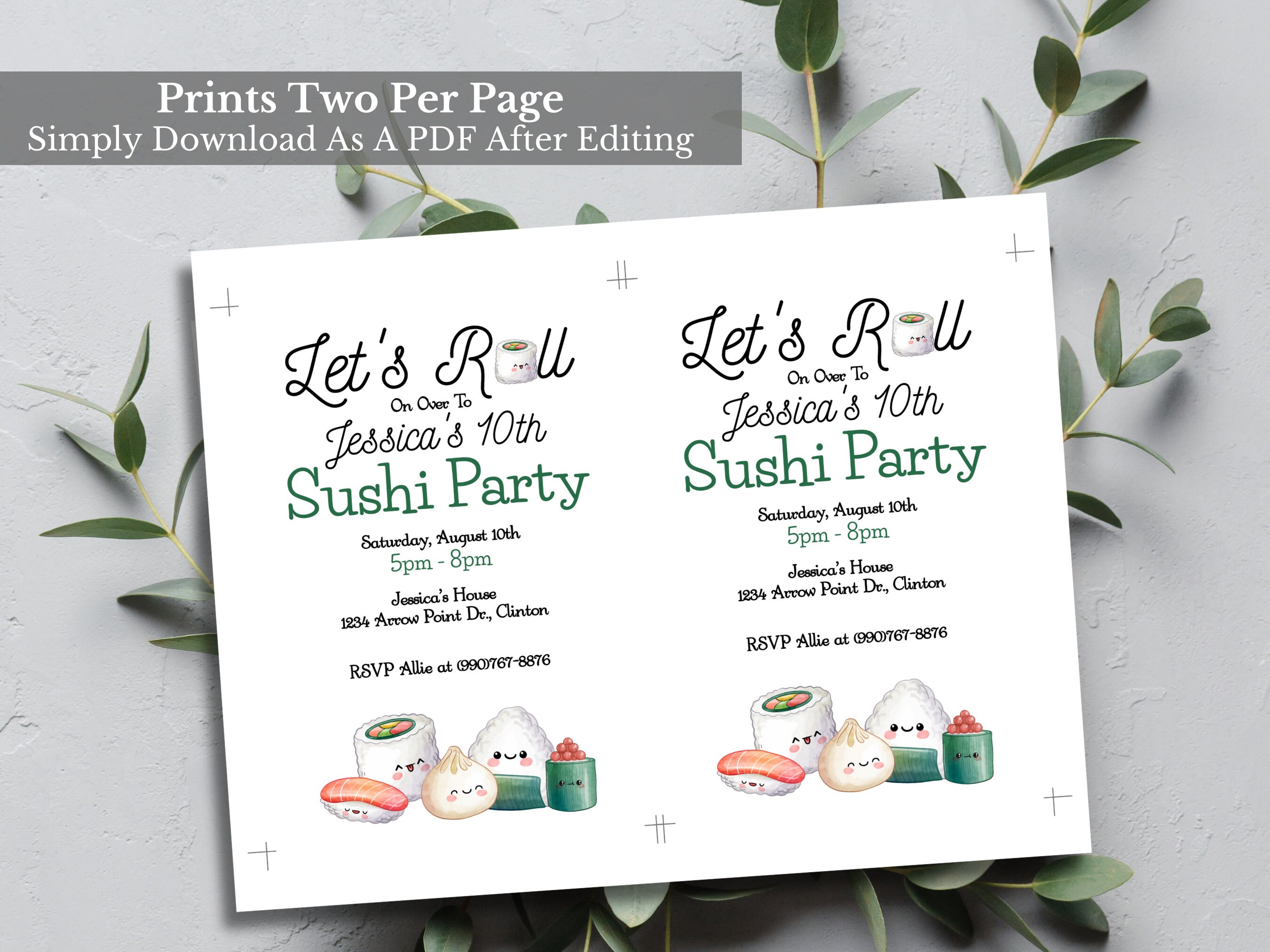Kawaii Sushi Birthday Party Invitation Sushi Party - Etsy