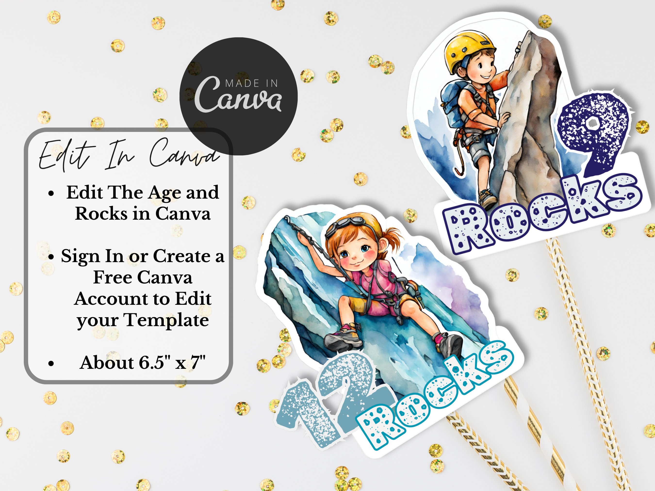 Printable Rock Climbing Cake Topper, Rock Climbing Party Decorations ...