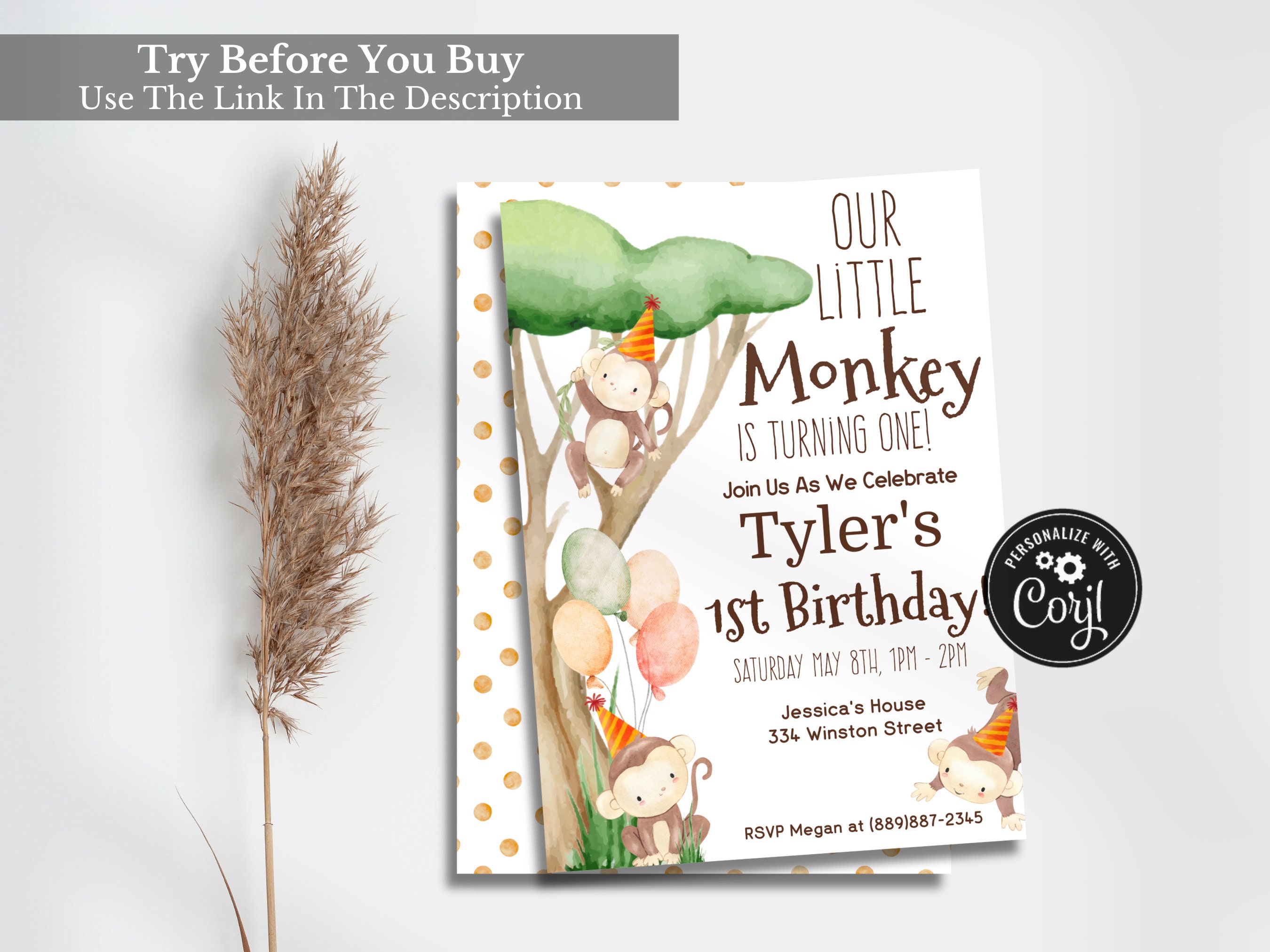 Monkey Birthday Party Invitation Monkey Party Invitations - Etsy