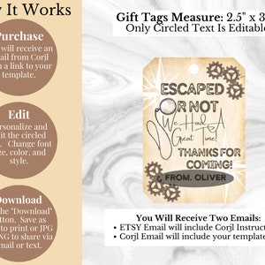 Escape Room Thank You Tag, Escape Room Party Favor, Escape Room Thank ...