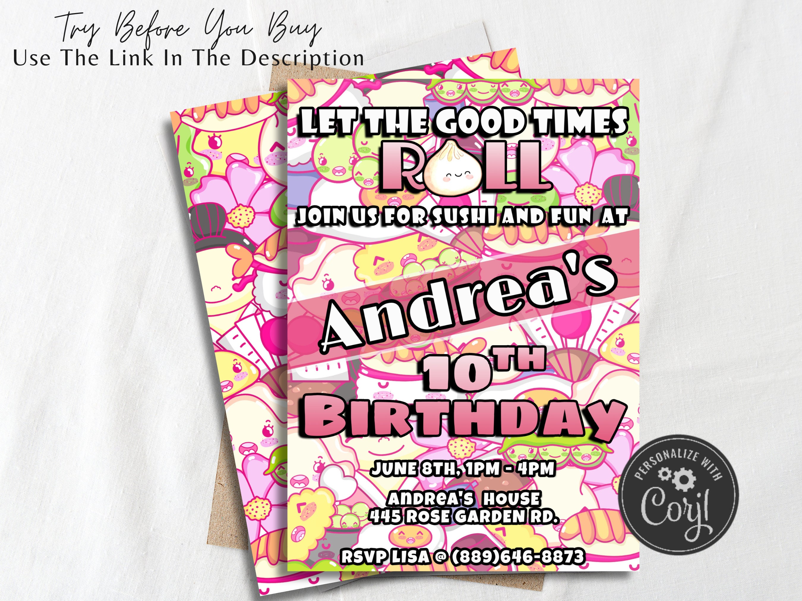 Sushi Birthday Invitation, Sushi Birthday Party Invite, Sushi Birthday ...