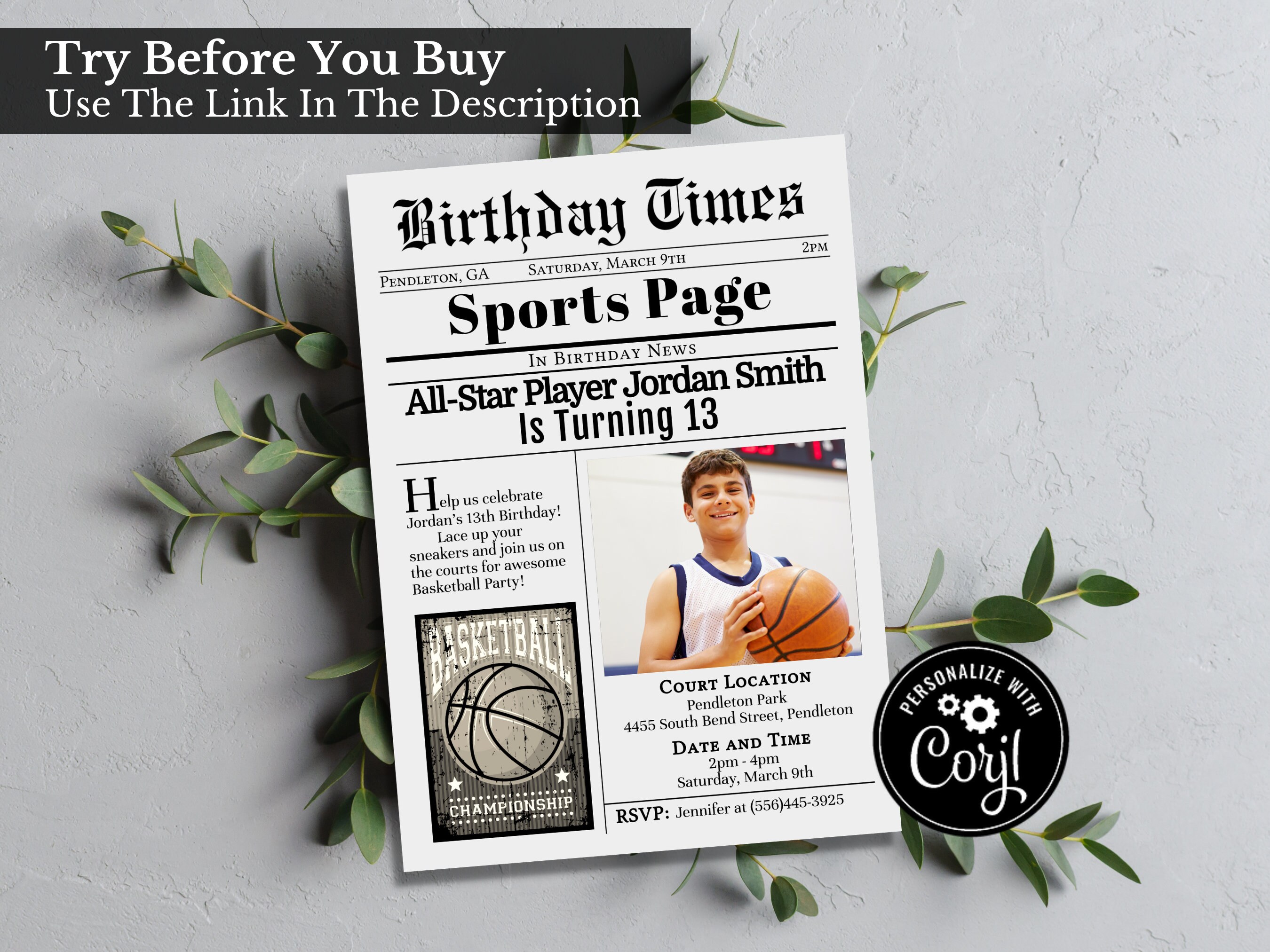 Basketball Birthday Invitation With Photo, Basketball Birthday Party ...